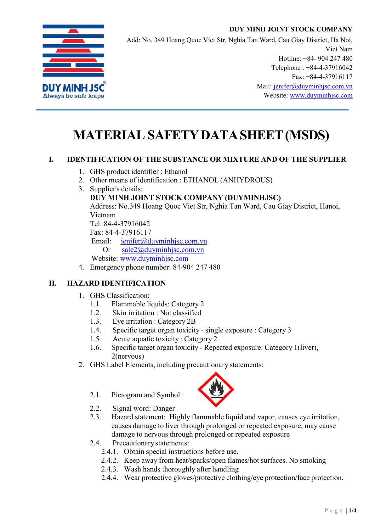 2016-msds-ethanol-99-min - Duyminhjsc-The leading ethanol exporter in ...
